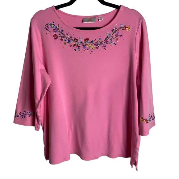 Quacker Factory | Tops | Quacker Factory Size L Pink 34 Sleeve Tee ...